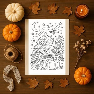 Halloween Crow Coloring Pages: Spooky Autumn Kids Activity (PDF ...