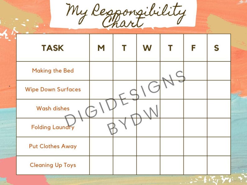 Responsibility Chart for Kids, Practice Home and Classroom Chores ...