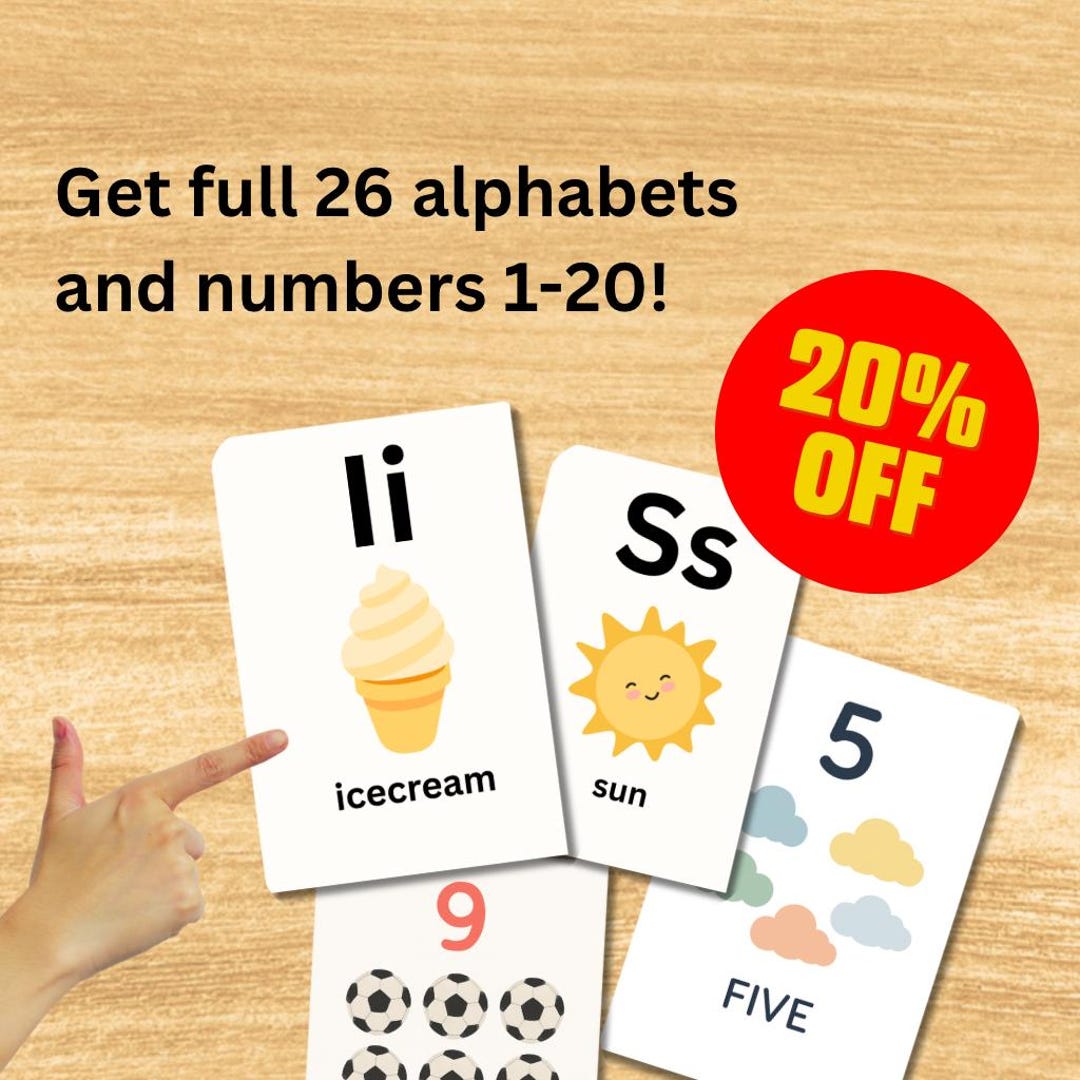 Alphabet Number Flashcards Printable Bundle for Kids Toddler Preschool ...