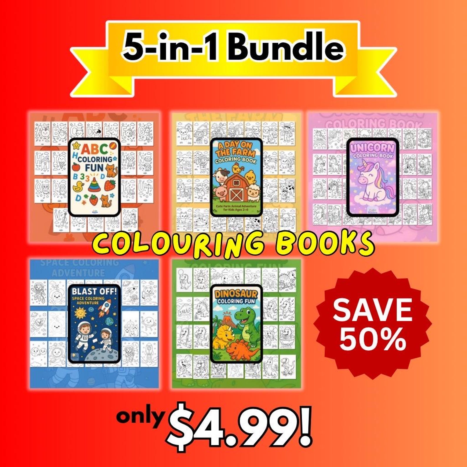 Kids Coloring Books Megapack: Animals, Unicorns, Dinosaurs, Space (PDF ...