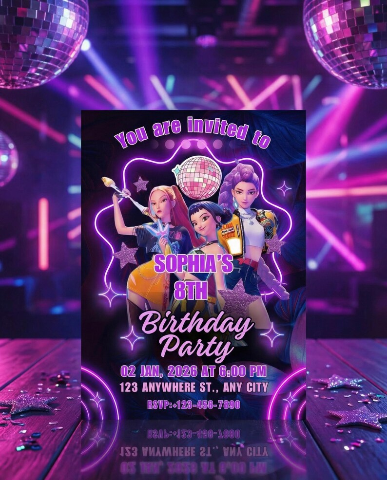 Kpop Demon Hunters Birthday Invitation, Editable Canva Invite, Huntrix ...