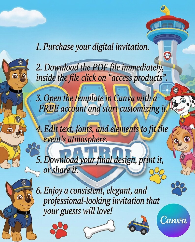 Paw Patrol Birthday Invitation, Editable Pup Crew Party (digital ...