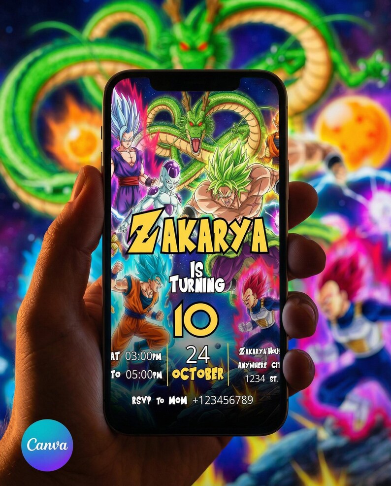 Birthday Invitation Dragon Ball Theme, Dragon Ball Themed Invitation ...