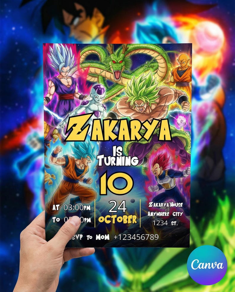 Birthday Invitation Dragon Ball Theme, Dragon Ball Themed Invitation ...