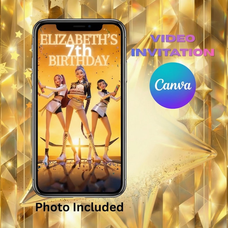 Kpop Demon Hunters Golden Birthday Video Invitation – Editable Animated ...