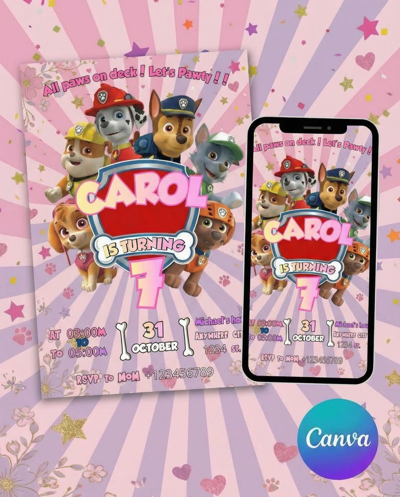 Paw Patrol Birthday Invitation, Editable Pup Crew Party (digital ...