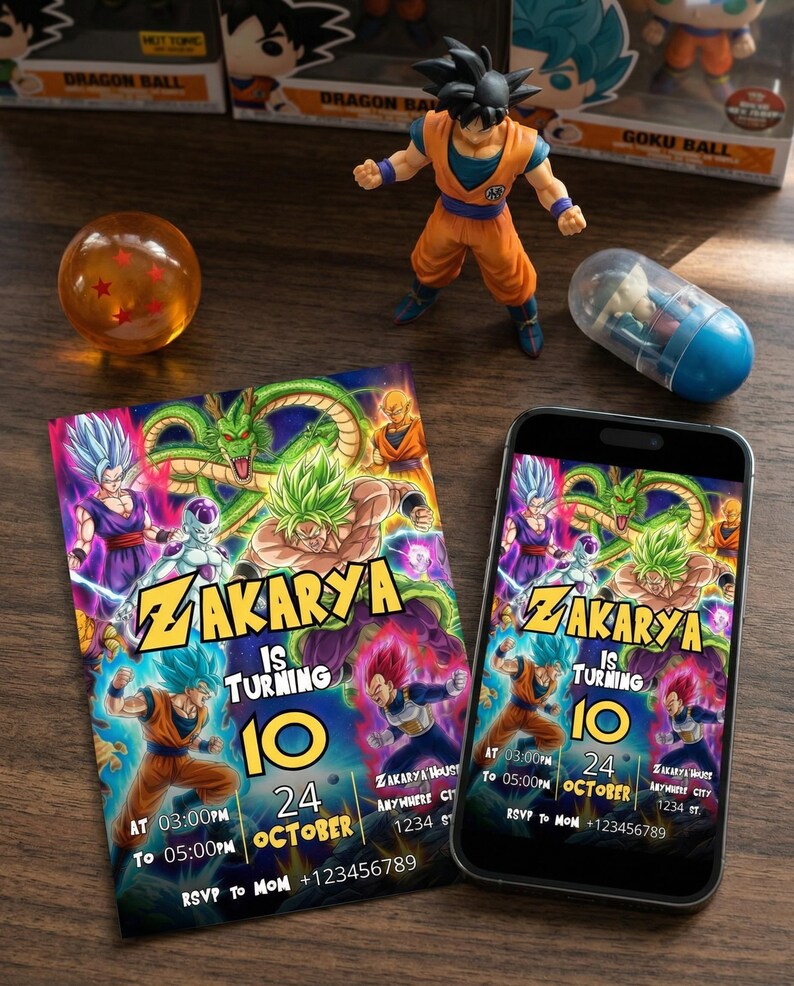 Birthday Invitation Dragon Ball Theme, Dragon Ball Themed Invitation ...