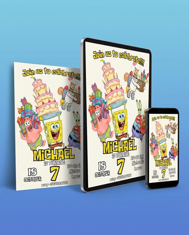 Editable Spongebob Birthday Invitation Canva Template / Spongebob Party ...
