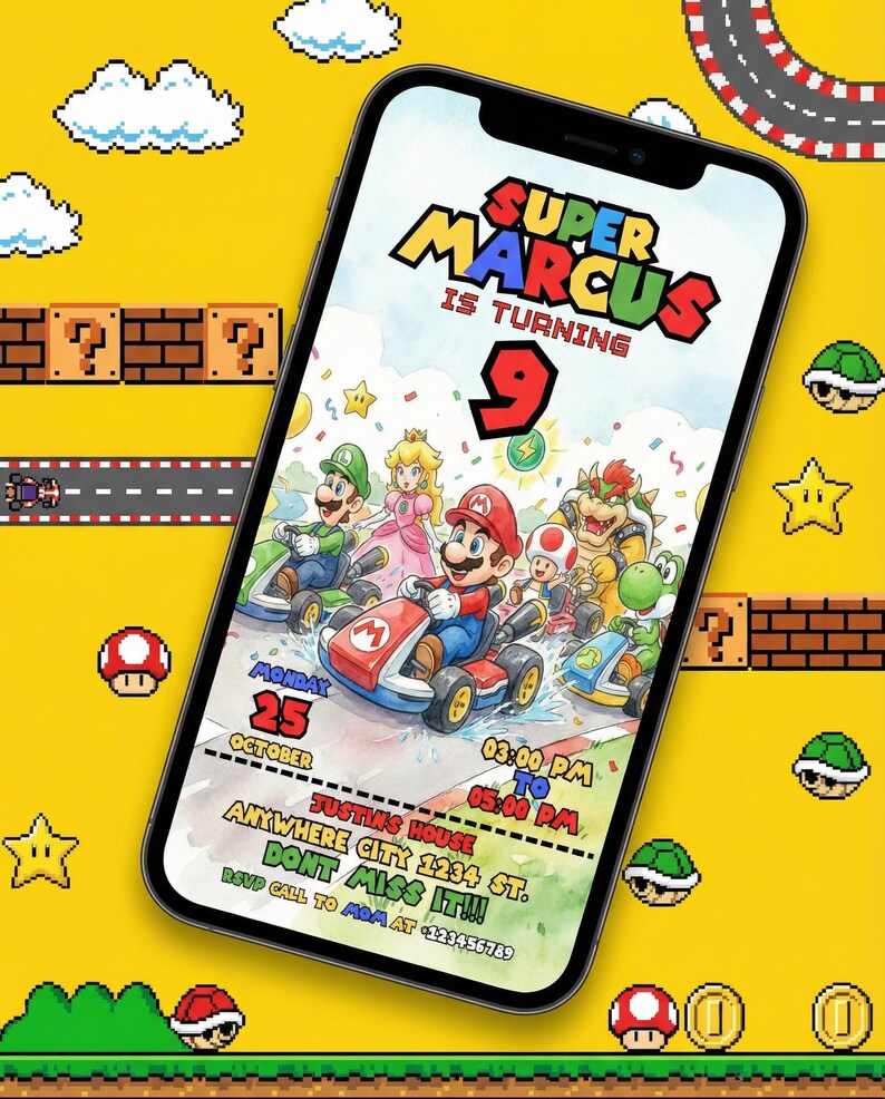 Super Mario Invitation for Birthday Party / Editable Canva Template ...