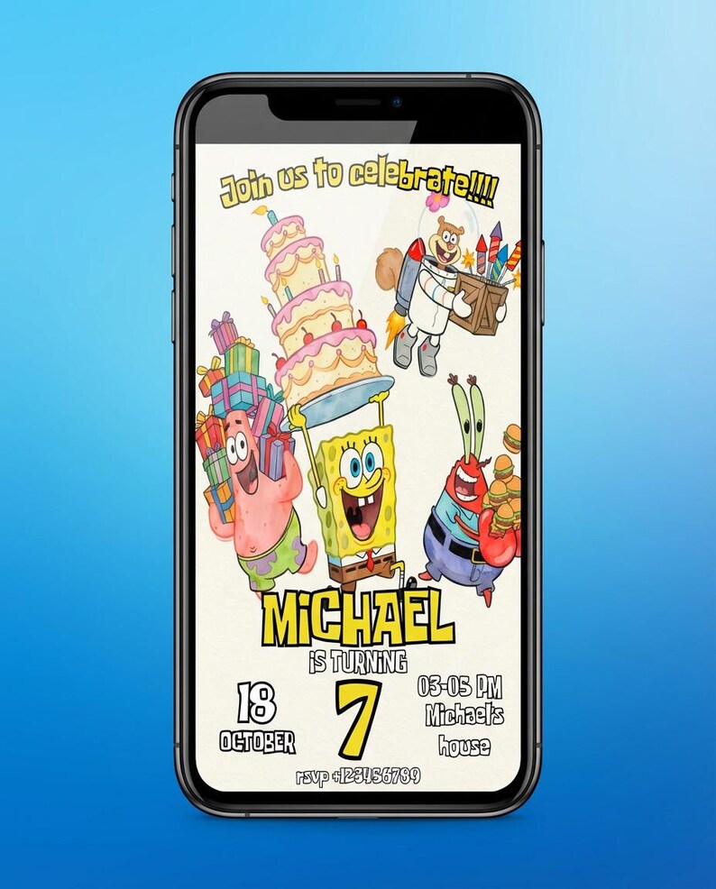Editable Spongebob Birthday Invitation Canva Template / Spongebob Party ...