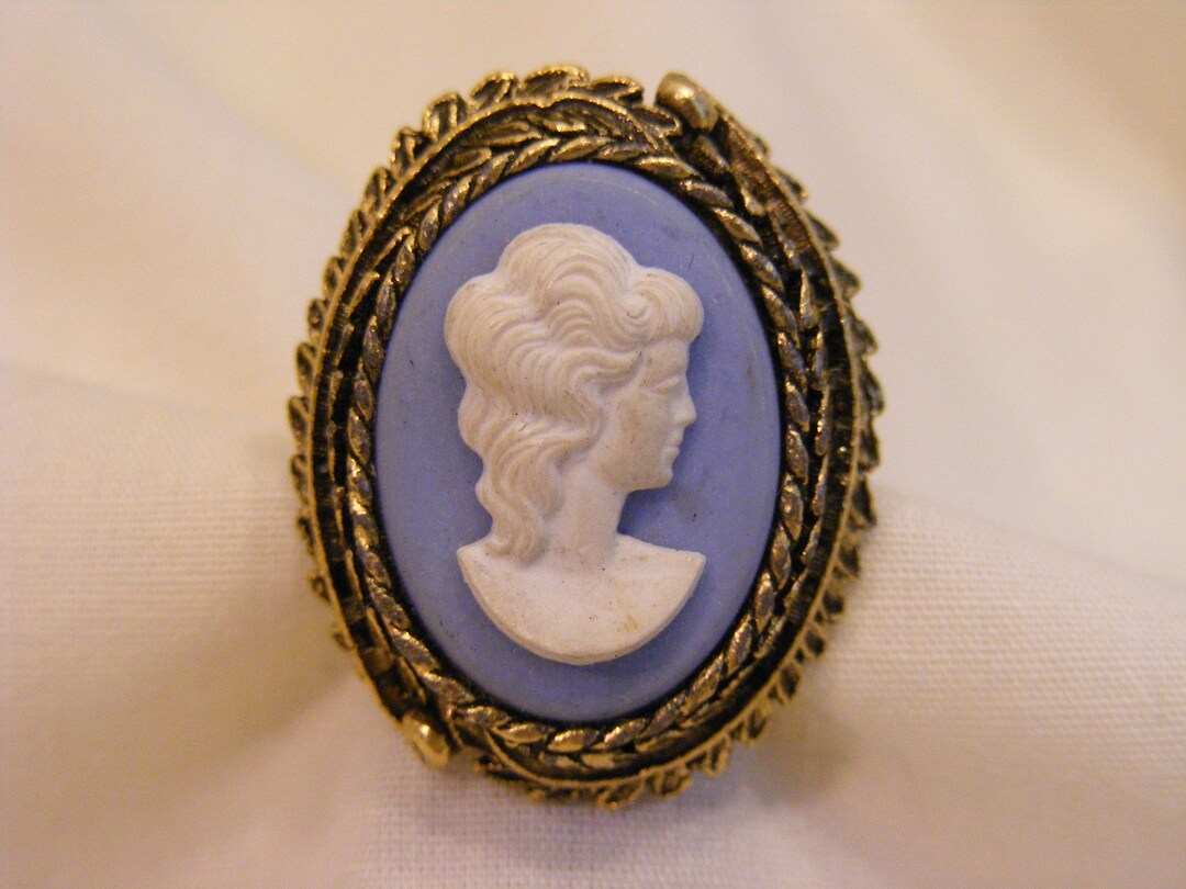 Classic Reproduction Wedgwood Blue Cameo Big Ring, Vintage Adjustable ...