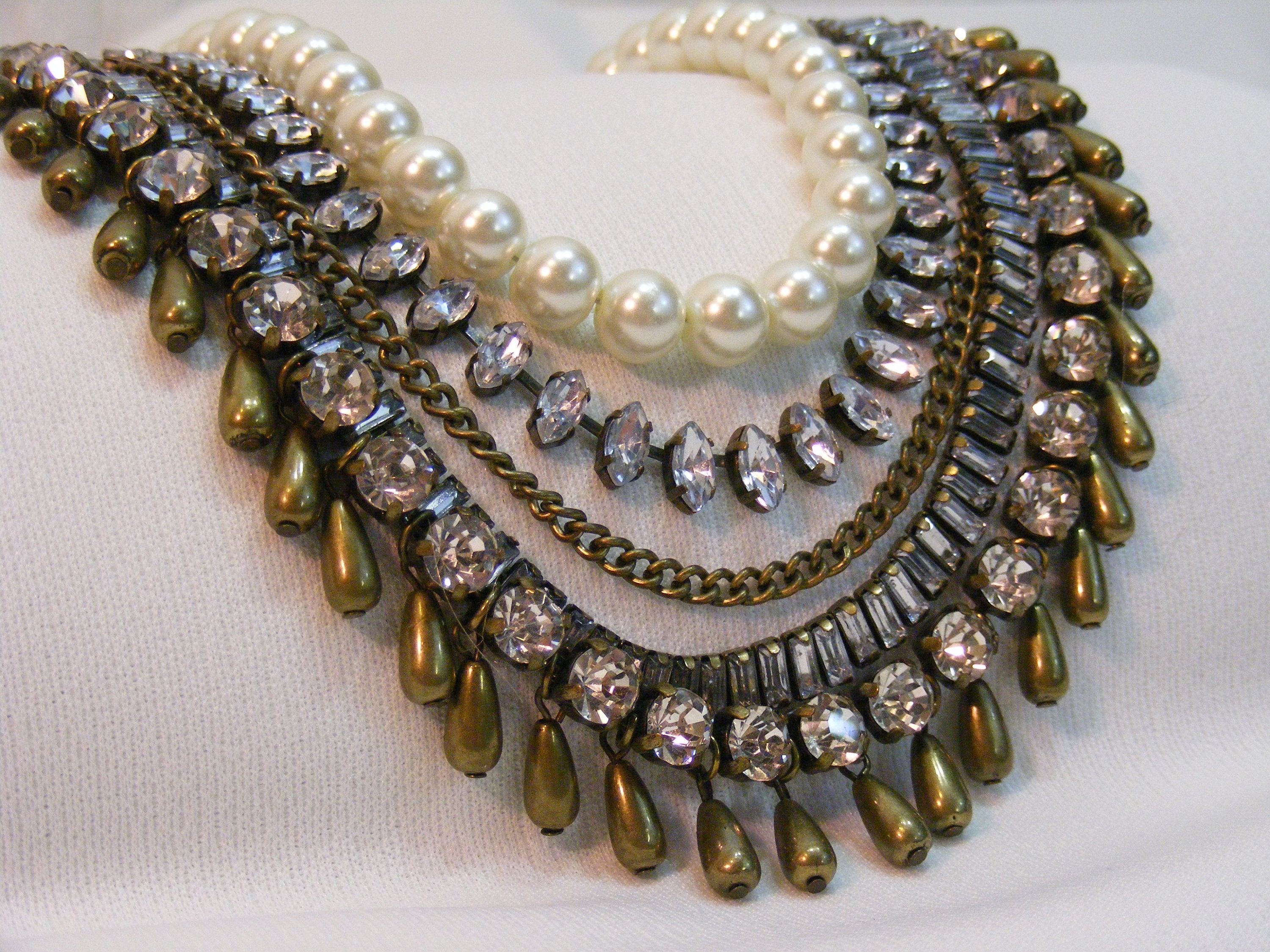 Chicos Five Strand Layered Pearl and Rhinestone Necklace - Etsy