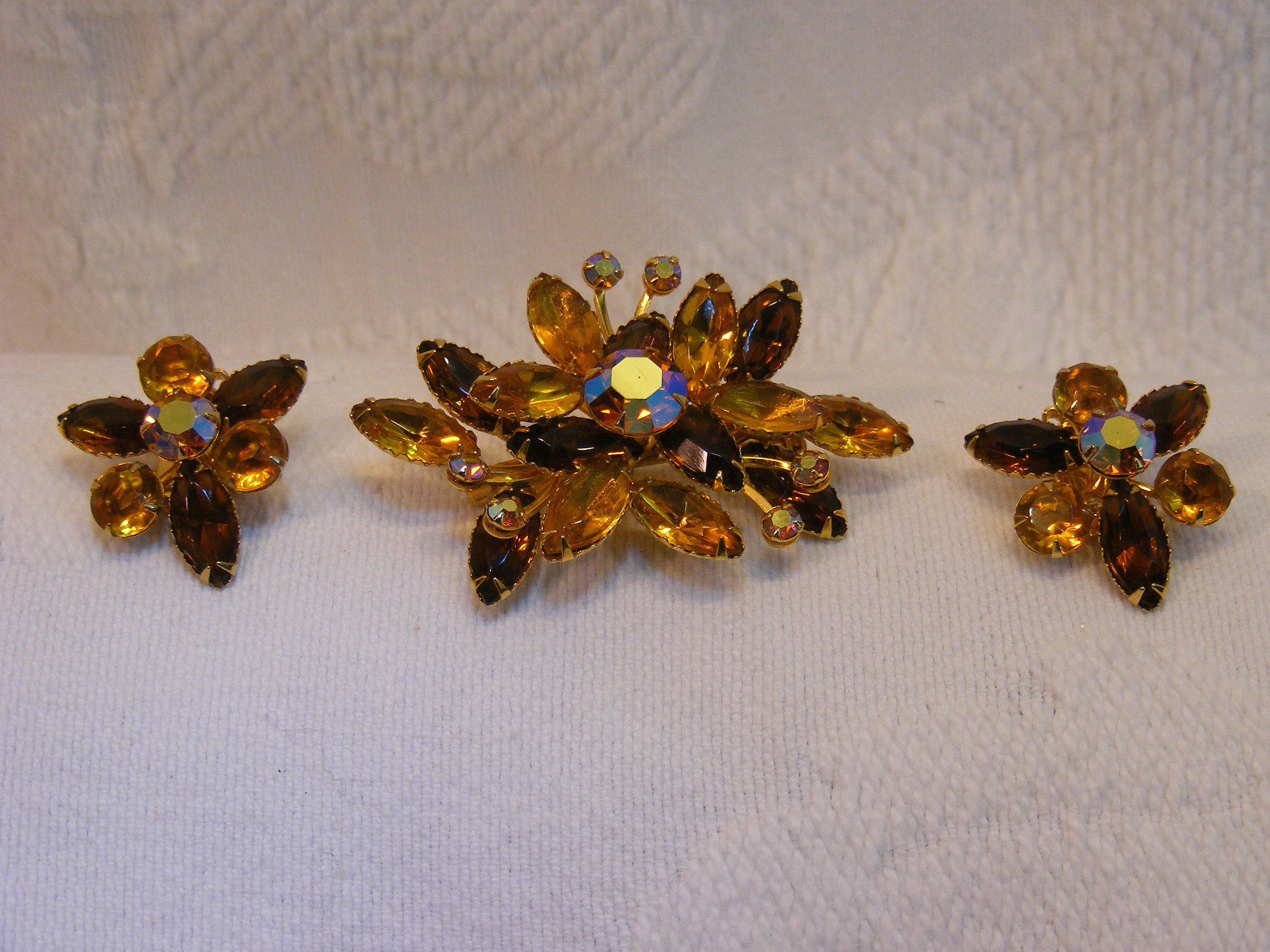 Beaujewels Demi Parure amber Rhinestone broche y clip - Etsy España