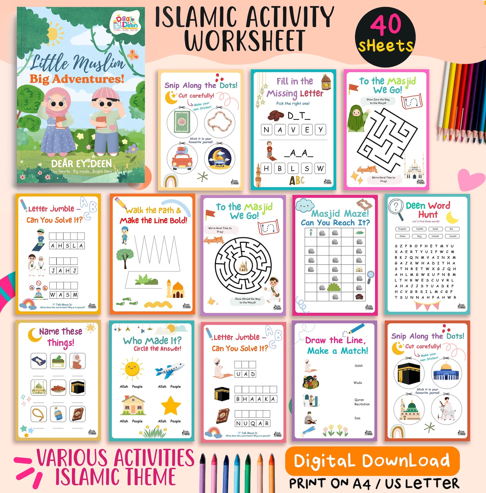 Islamic Kids Activity Busy Book: 40 Pages Muslim Children Learning Maze ...