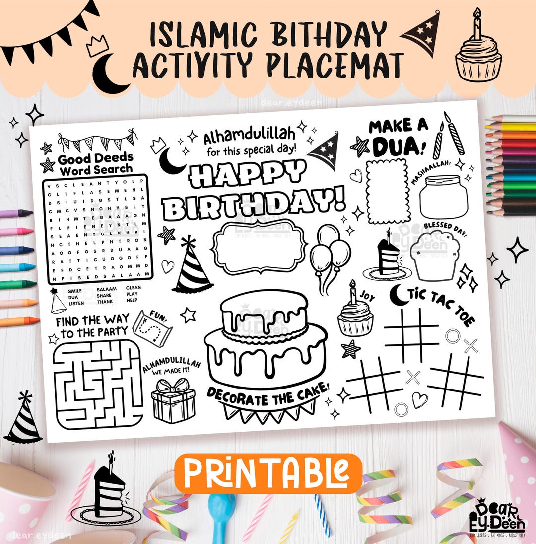Islamic Birthday Activity Placemat: Dua, Maze, Word Search (PDF ...