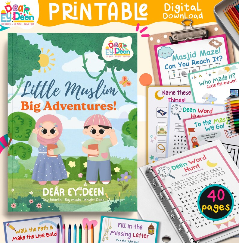 Islamic Kids Activity Busy Book: 40 Pages Muslim Children Learning Maze ...