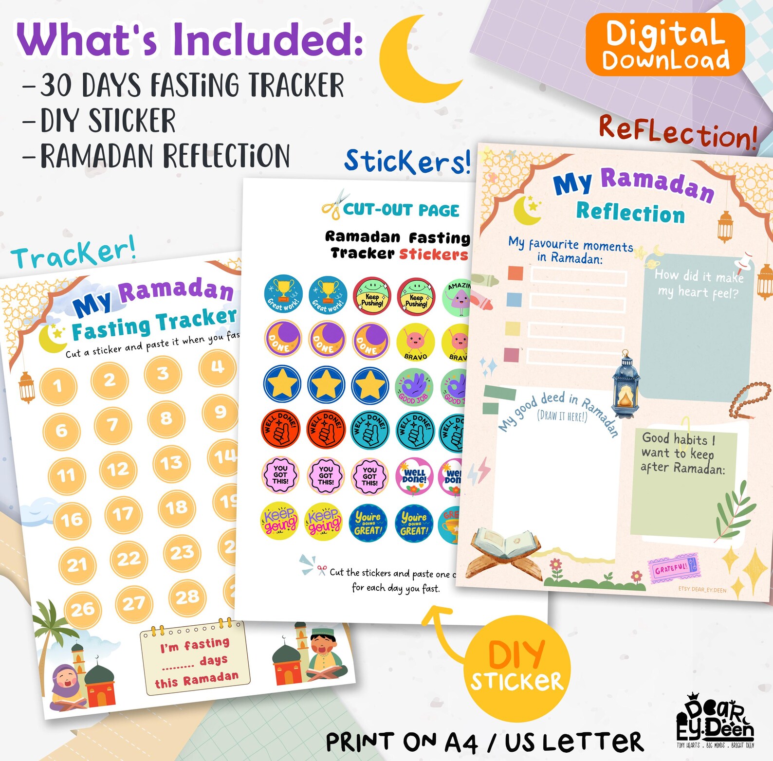 Ramadan Fasting Tracker: 30 Days Monthly Muslim Kids' Calendar Daily ...