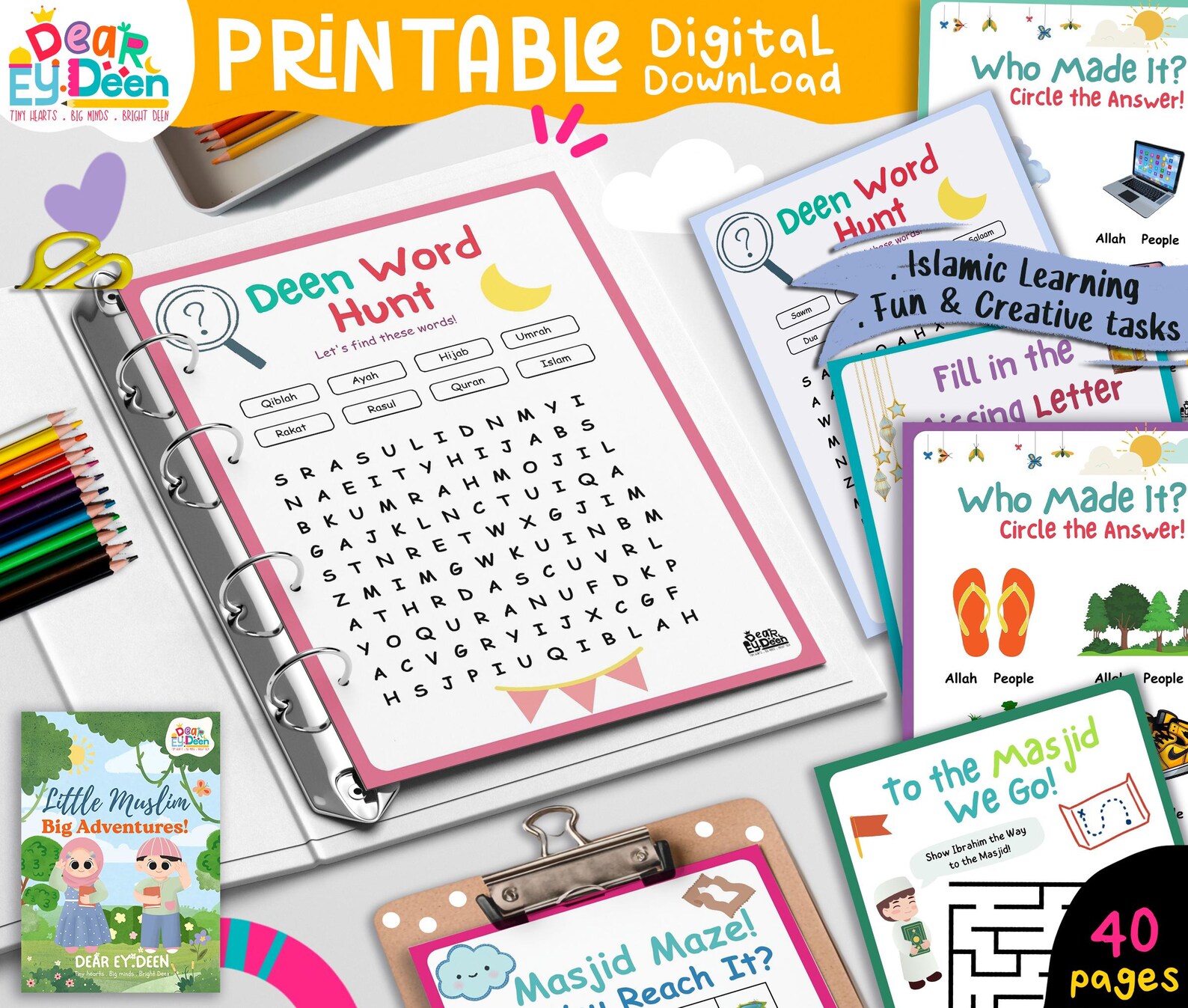 Islamic Kids Activity Busy Book: 40 Pages Muslim Children Learning Maze ...