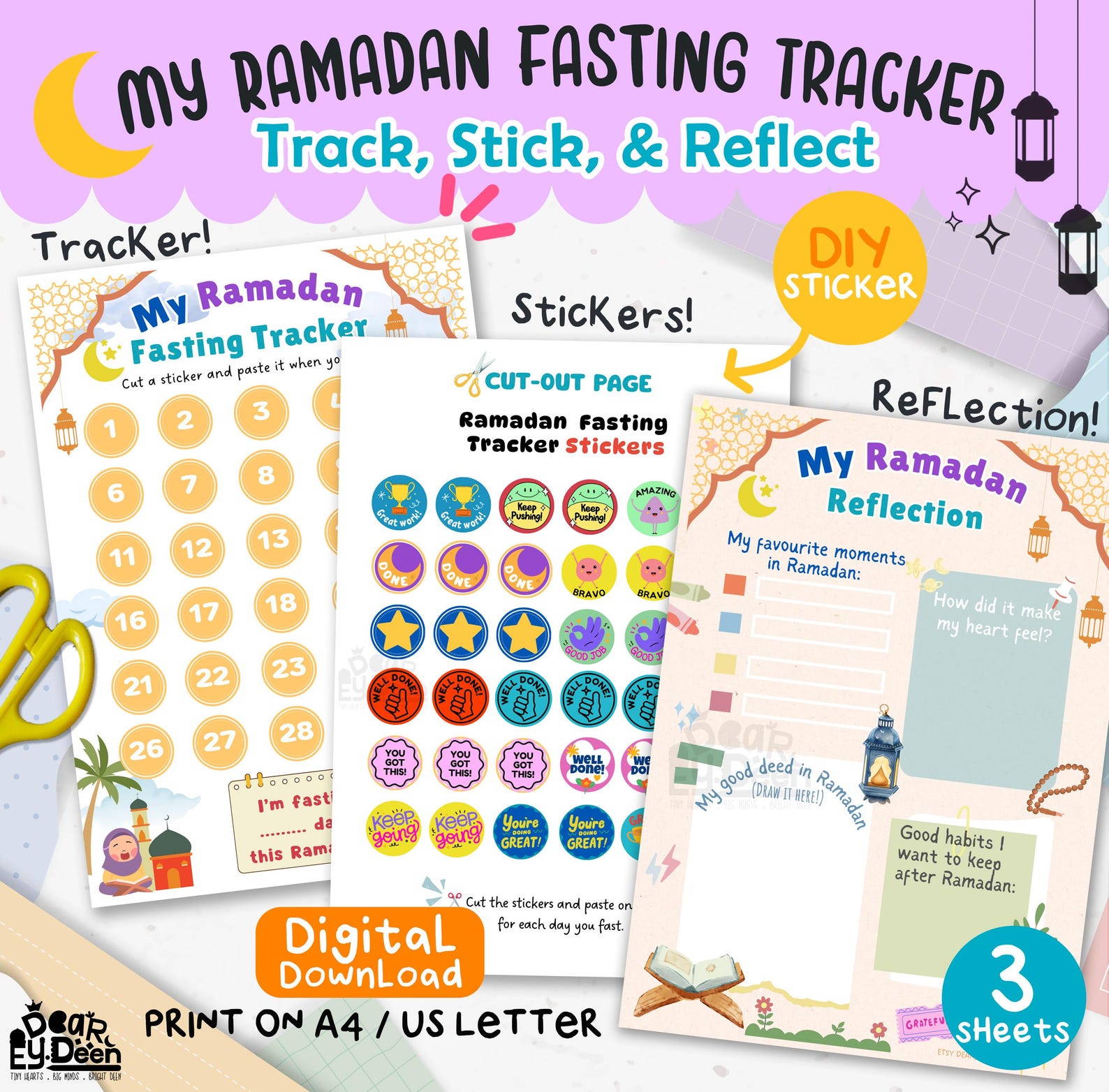 Ramadan Fasting Tracker: 30 Days Monthly Muslim Kids' Calendar Daily ...