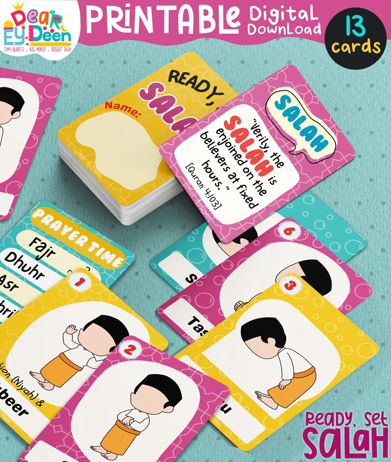 Wudu & Salah Flashcards for Kids: Islamic Prayer Solat Step Muslim ...