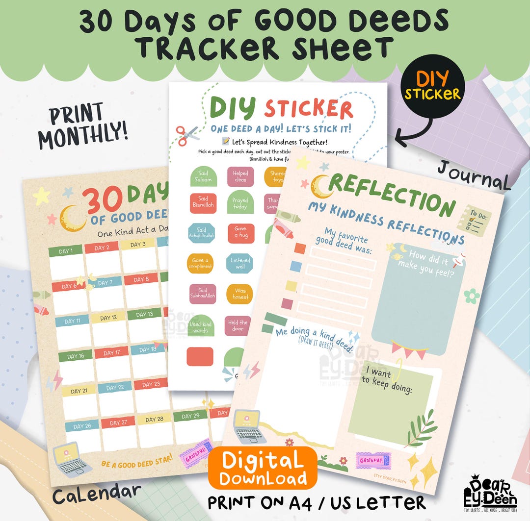 Calendar Good Deeds Tracker for Kids: Islamic Kindness Daily Challenge ...