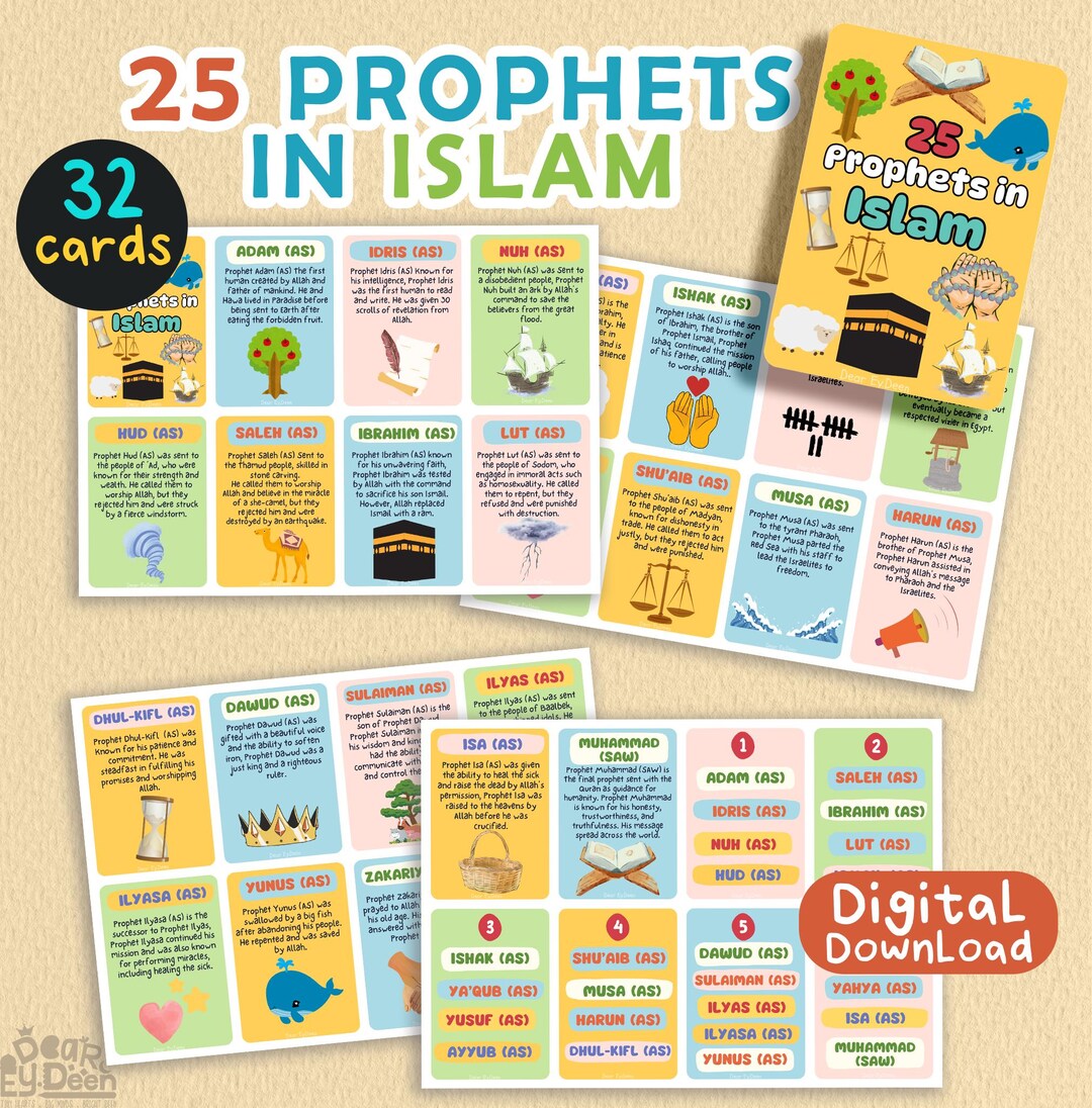 25 Prophets in Islam Flashcards Printable Digital Download for Muslim ...