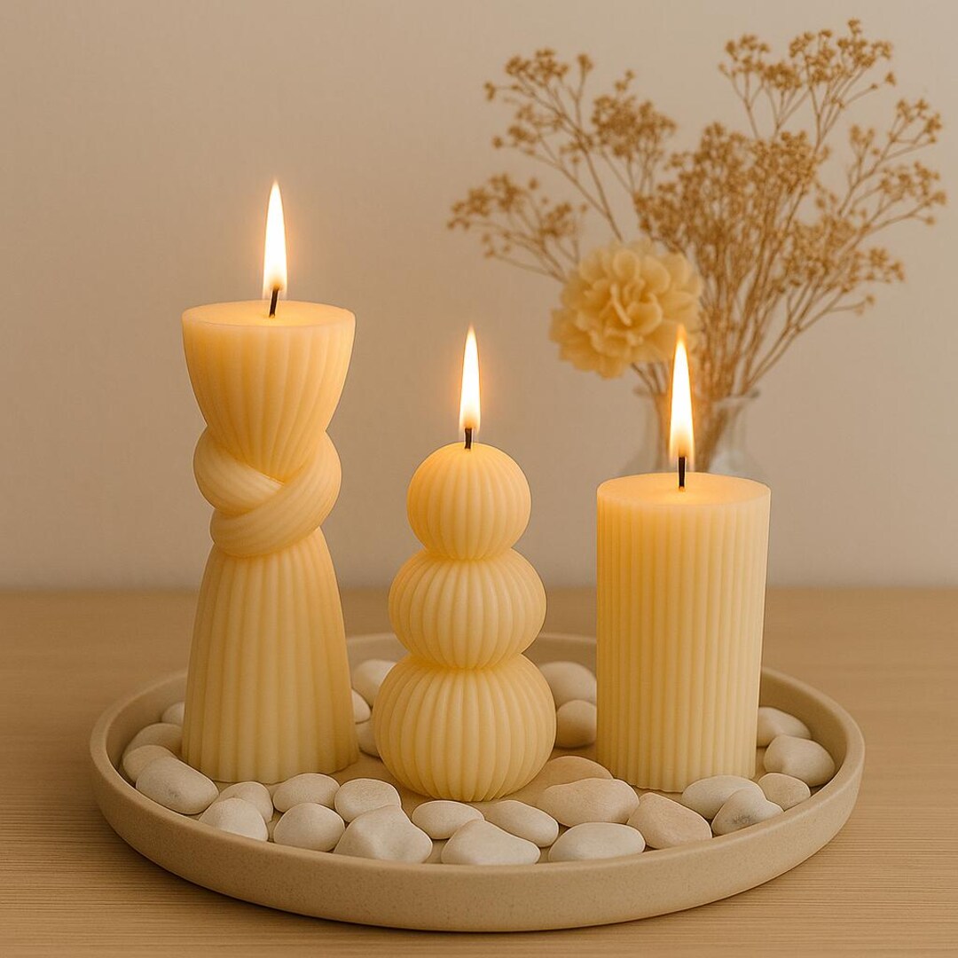 Minimalist Ribbed Soy Candle Set: Handmade Modern Home Decor - Etsy