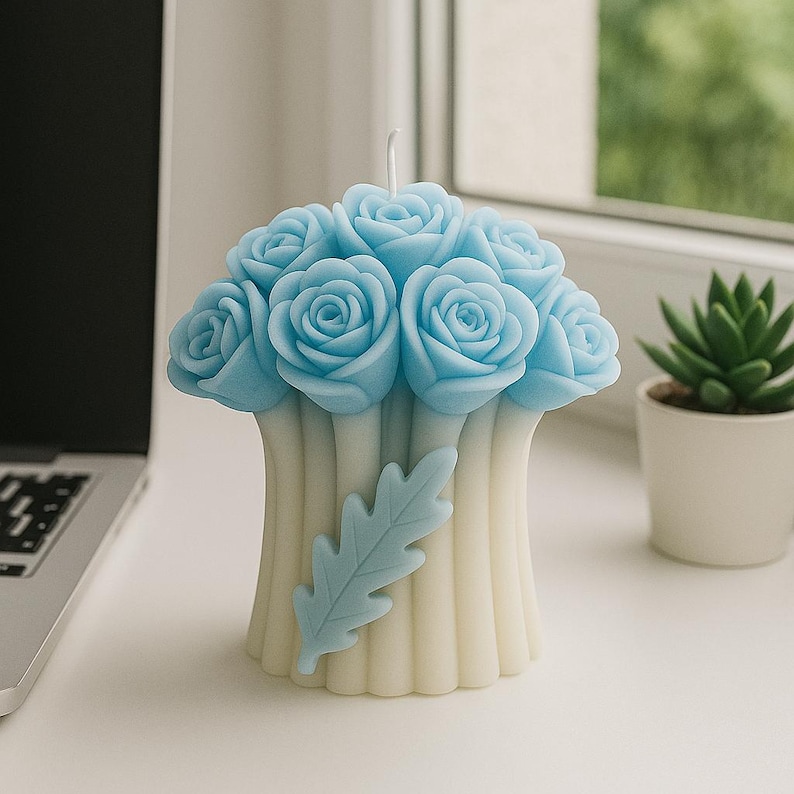 Soy Wax Rose Bouquet Candle: Handmade Floral Sculpture, Romantic Gift ...