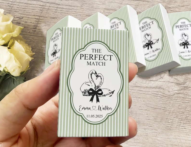 The Perfect Match Wedding Matchbox Favors With Swans, Personalized ...