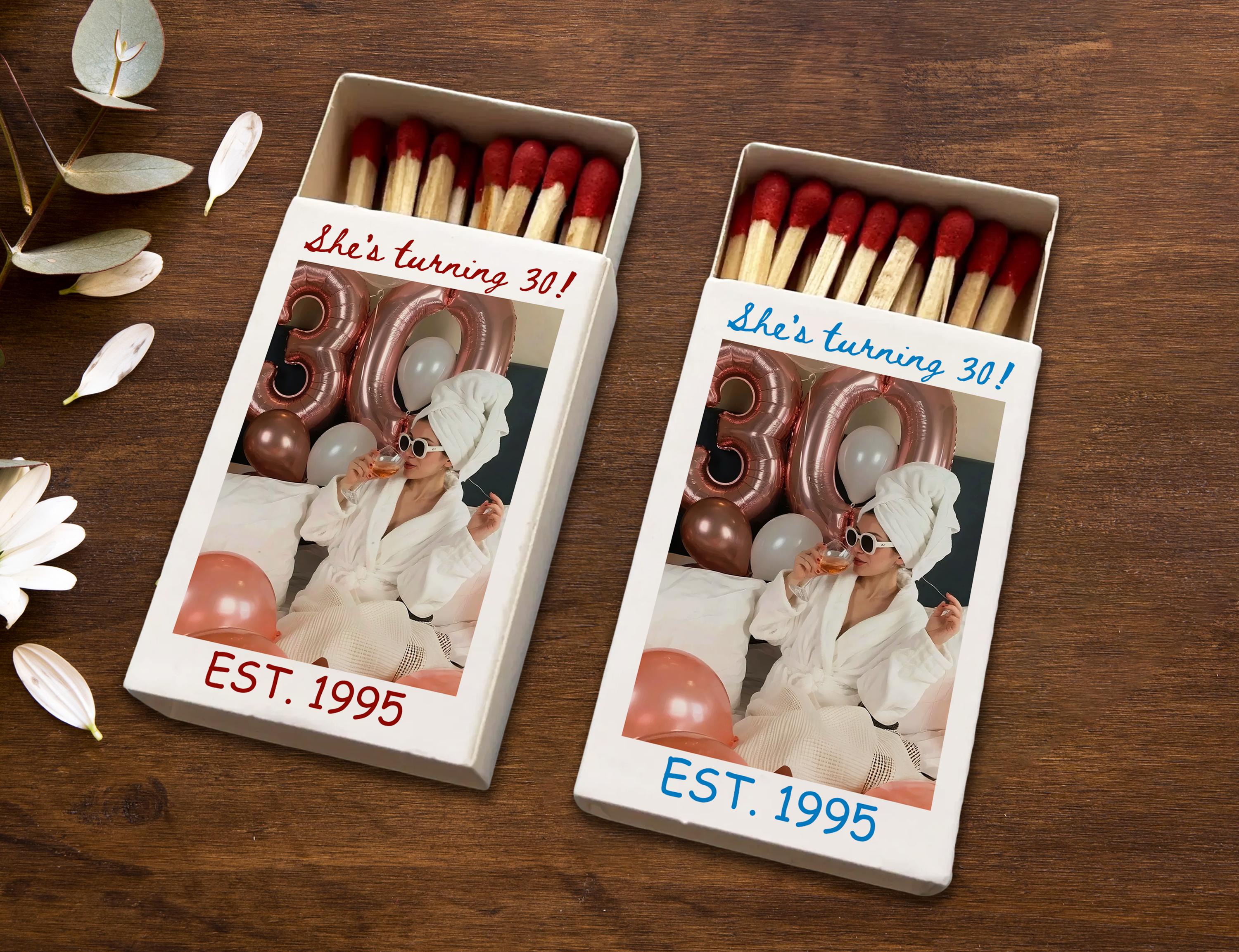 Personalized Photo Birthday Matchboxes, Custom 30th Birthday Favors ...