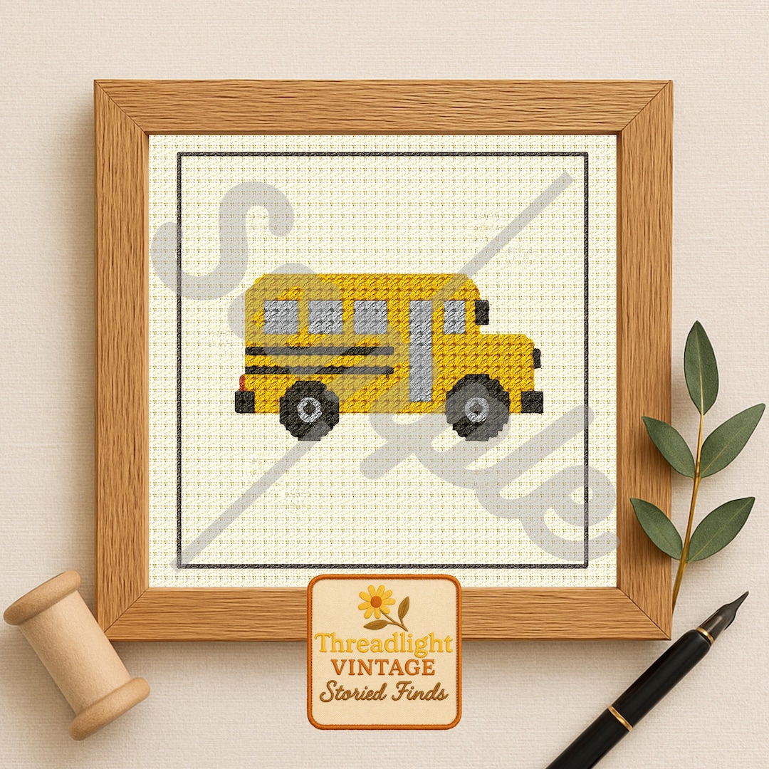 Vintage School Bus Cross Stitch Art: Printable Embroidery Design ...