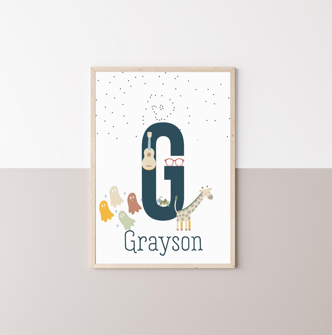 Personalized Letter G Nursery Print | Giraffe, Guitar Wall Art (digital ...