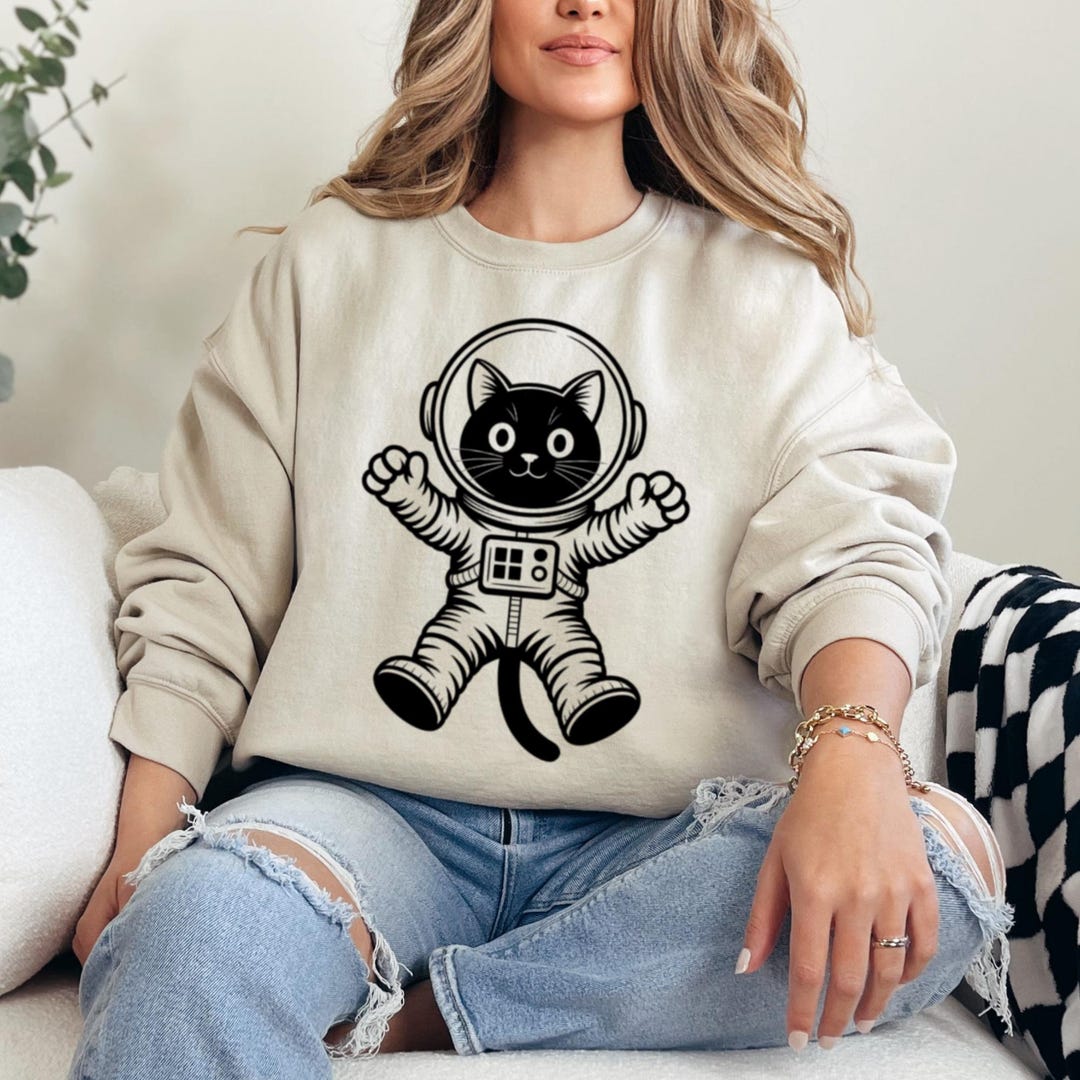 Space Cat Shirt Cat in Space, Astronaut Cat Sweatshirt, Funny Black Cat ...
