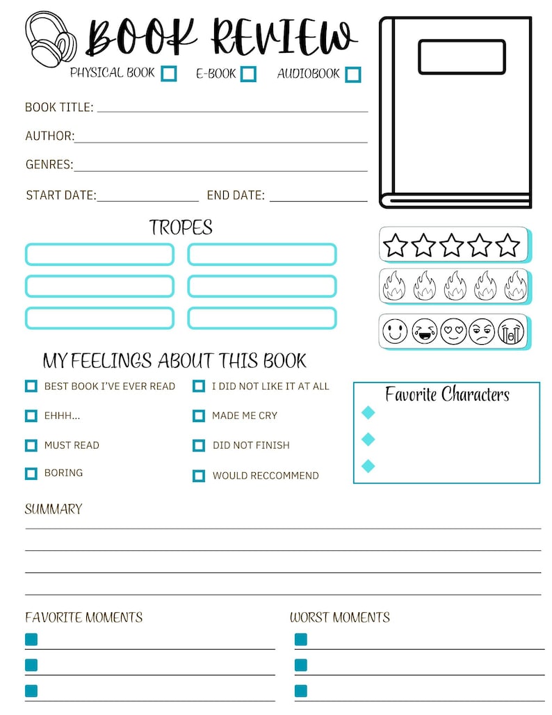 Printable Book Review Journal Pages PDF - Etsy