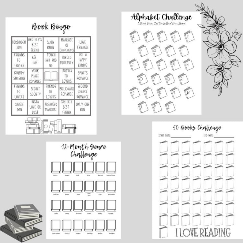 Printable Book Bingo & Reading Challenge Pack - Genre Prompts, Alphabet ...