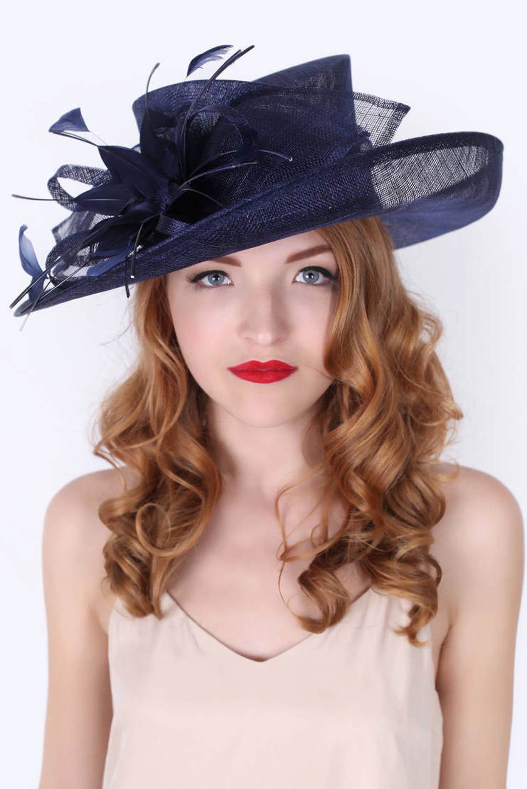 Navy Sun Hat - "charlotte" Navy Flipped Brimmed Fascinator Sun Hat W ...