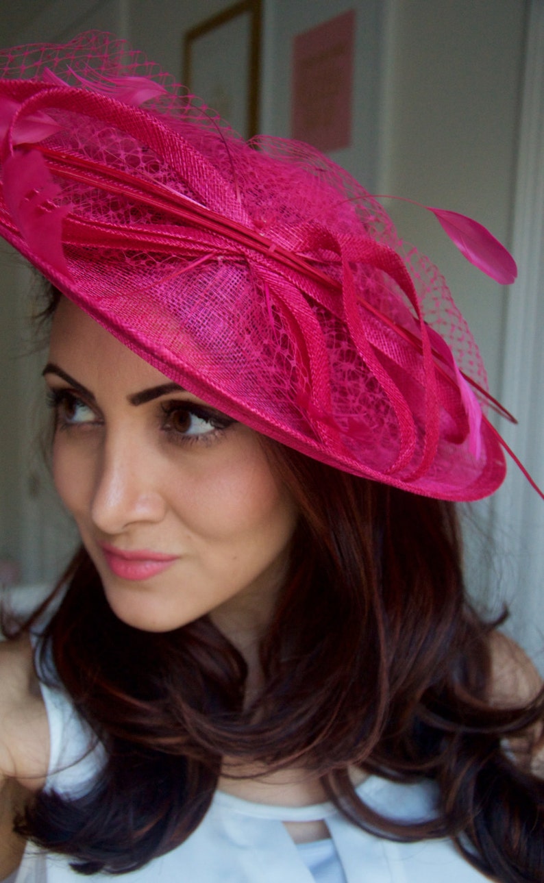 Fuchsia Fascinator Hat - "wendy" Wide Brimmed Fuchsia Mesh Fascinator ...