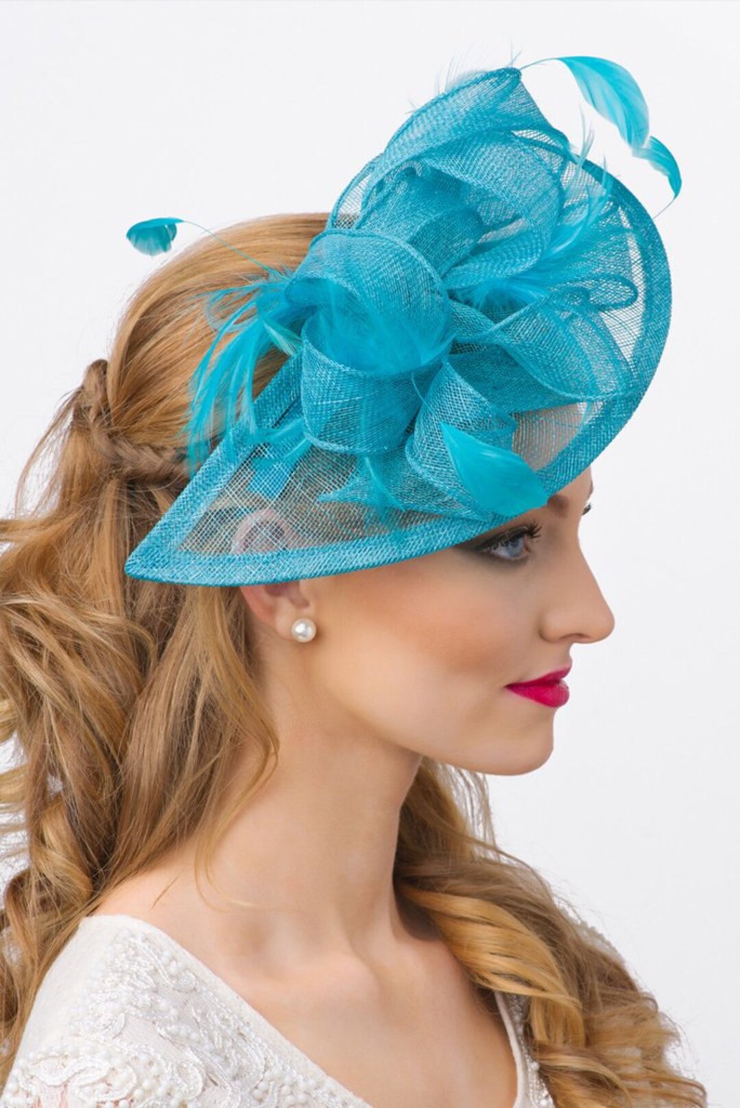 Turquoise Blue Fascinator - "penny" Mesh Hat Fascinator With Mesh ...