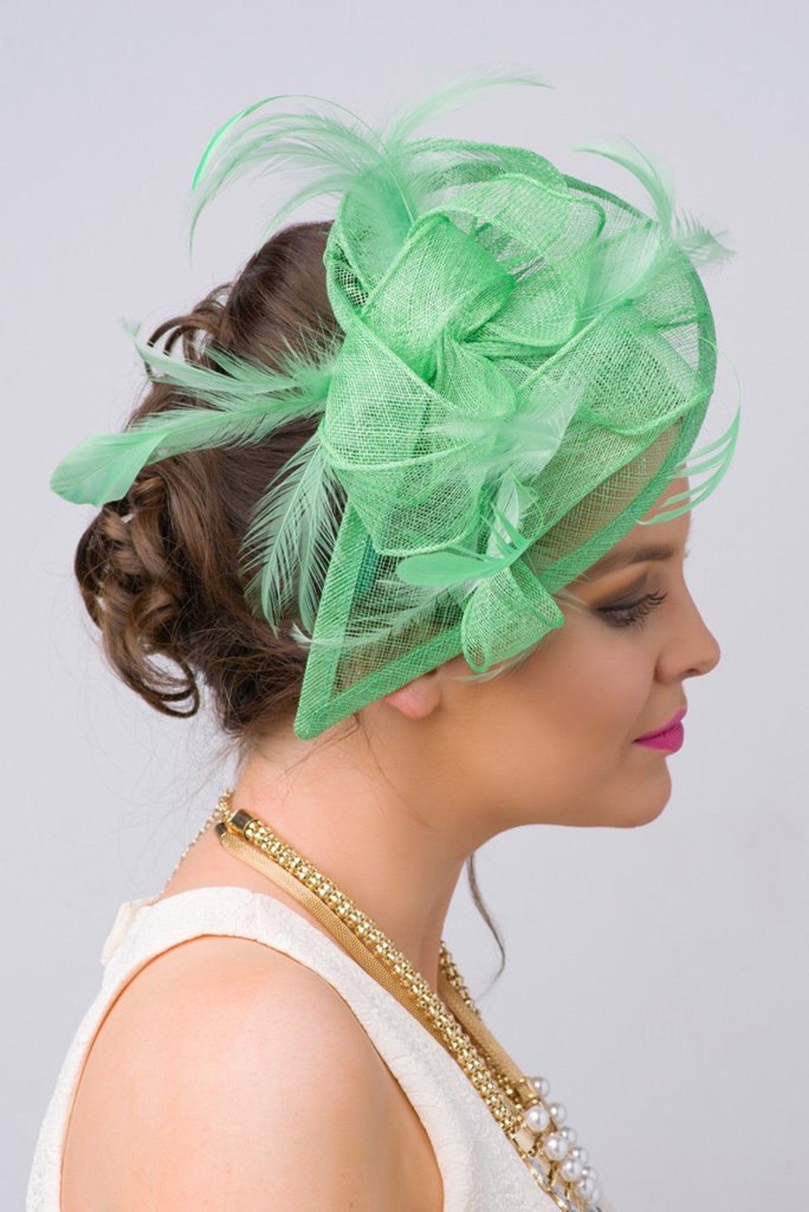 Kelly Green Fascinator - "penny" Mesh Hat Fascinator With Mesh Ribbons ...