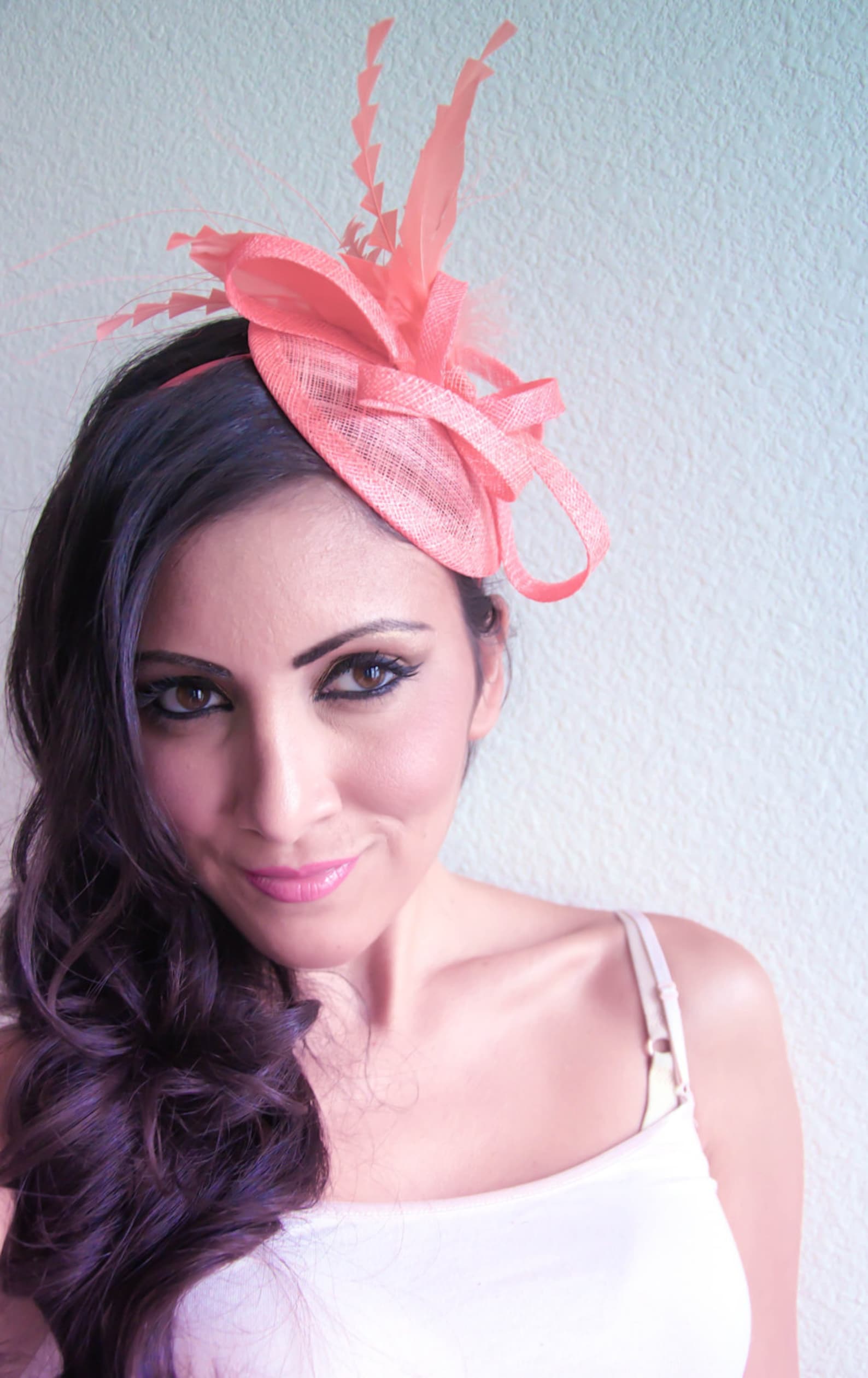 Coral Mini Fascinator - Arianna Mini Coral Mesh Fascinator - Etsy