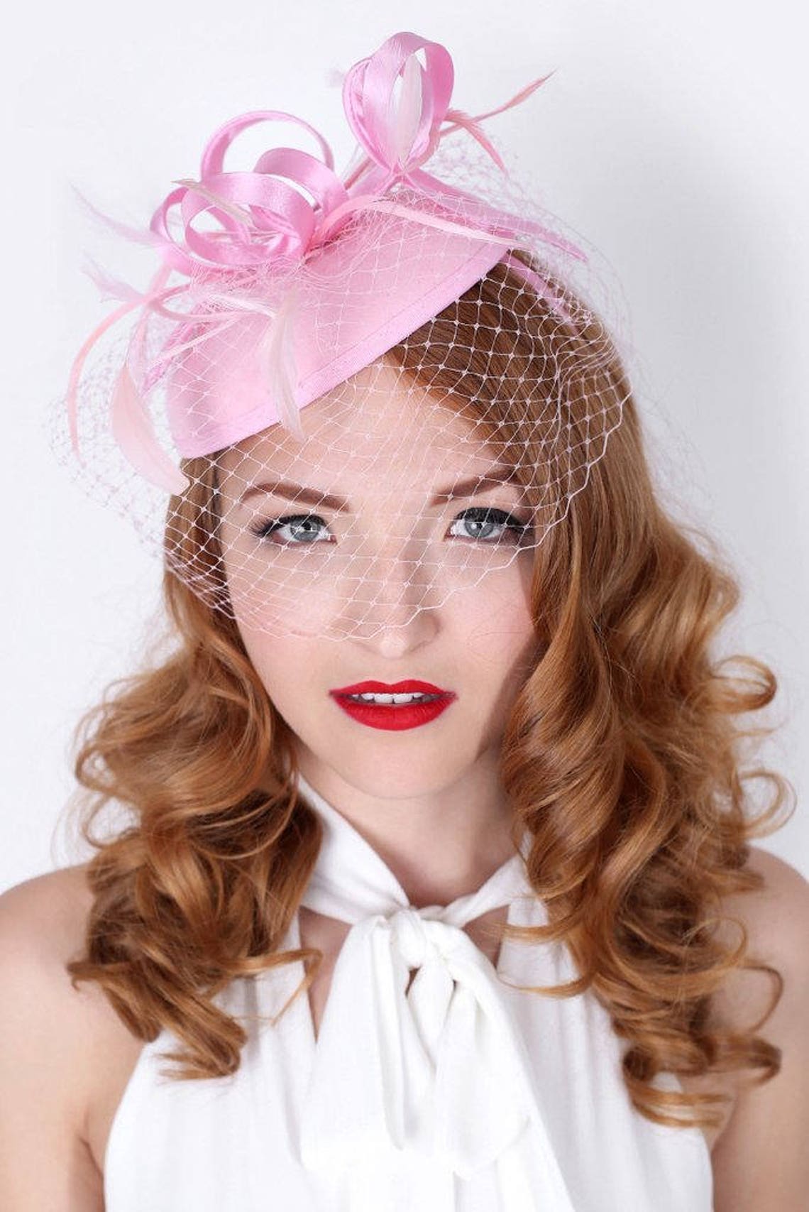 Light Pink Fascinator - "juliet" Light Pink Round Felt Sinamay Hat W ...