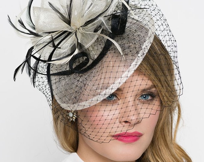 Ivory Fascinator noor Ivory & Black Fascinator Hat Headband W/ribbon ...