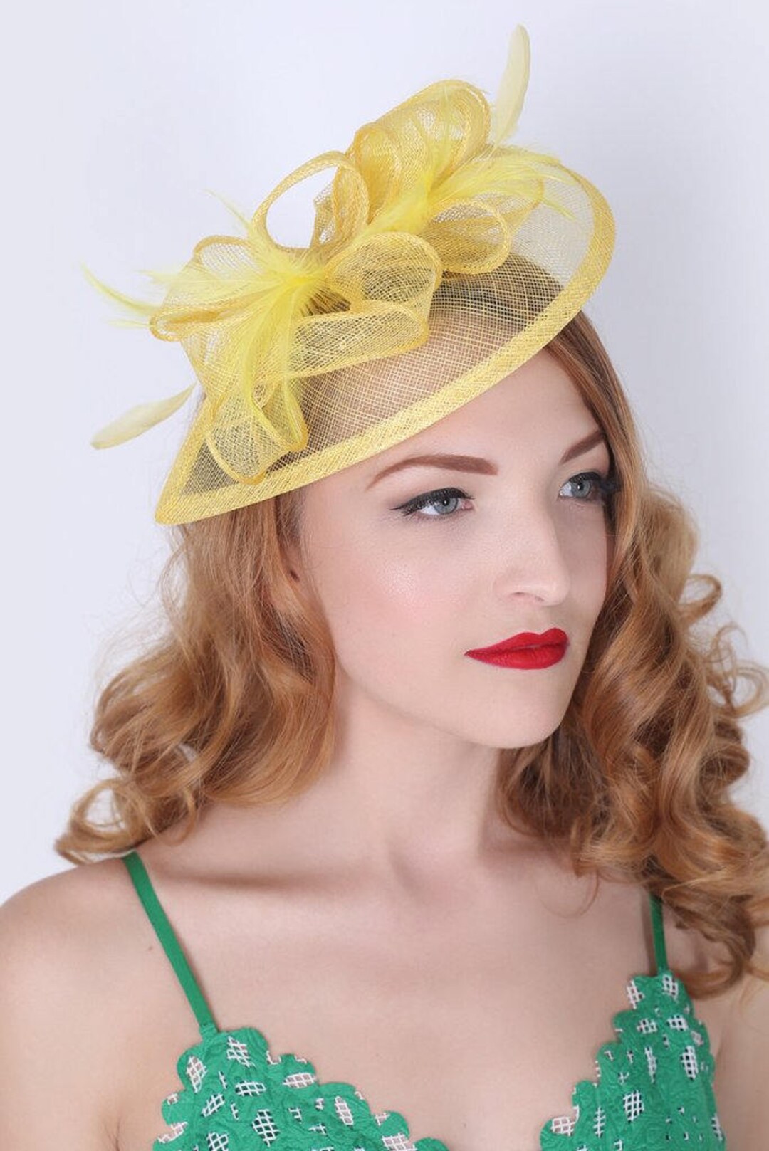 Yellow Fascinator - "penny" Mesh Hat Fascinator With Mesh Ribbons and ...