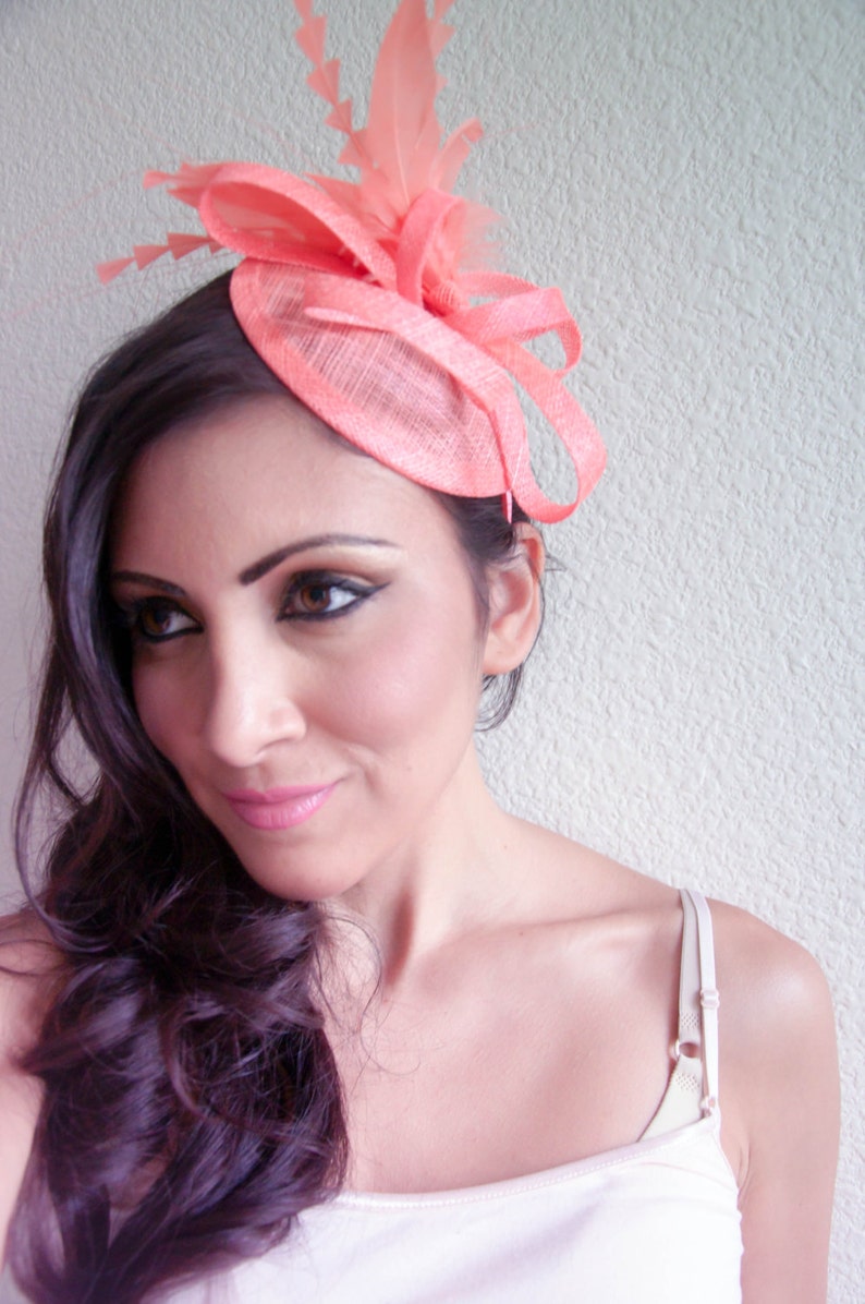 Coral Mini Fascinator - Arianna Mini Coral Mesh Fascinator - Etsy