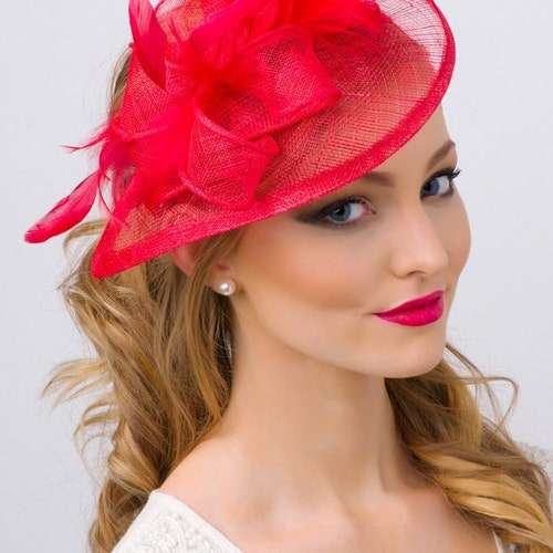 Red Fascinator penny Mesh Hat Fascinator With | Etsy