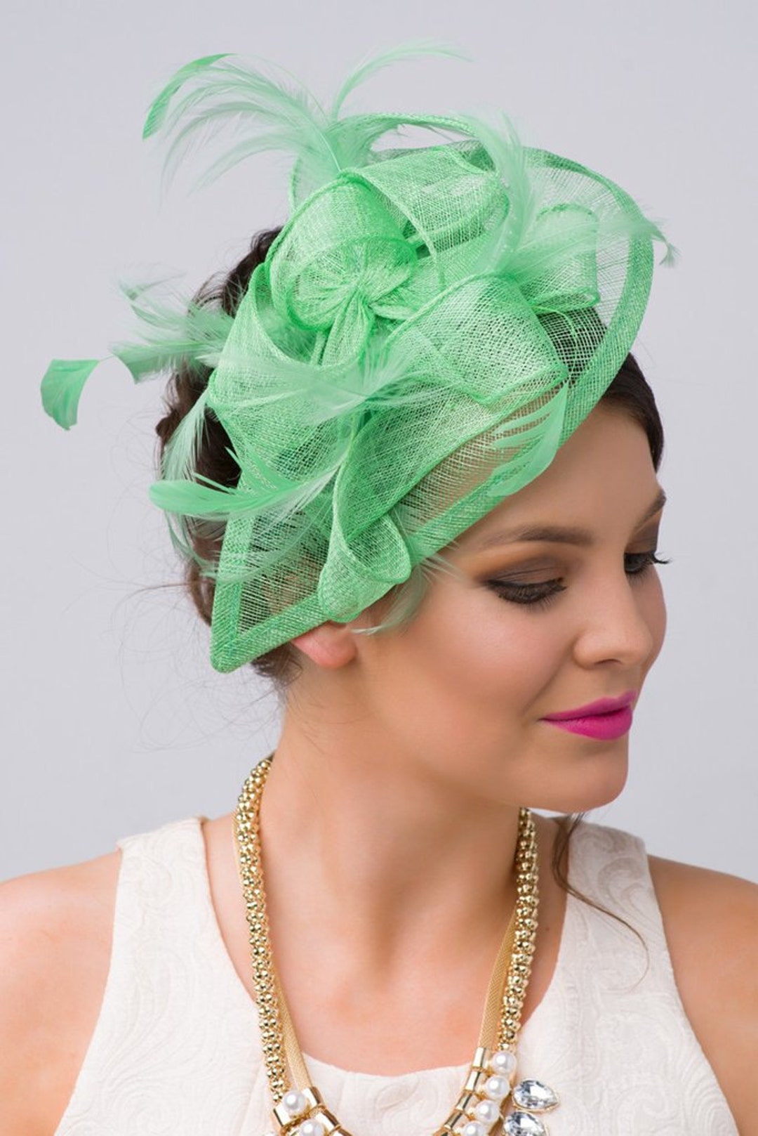 Kelly Green Fascinator - "penny" Mesh Hat Fascinator With Mesh Ribbons ...