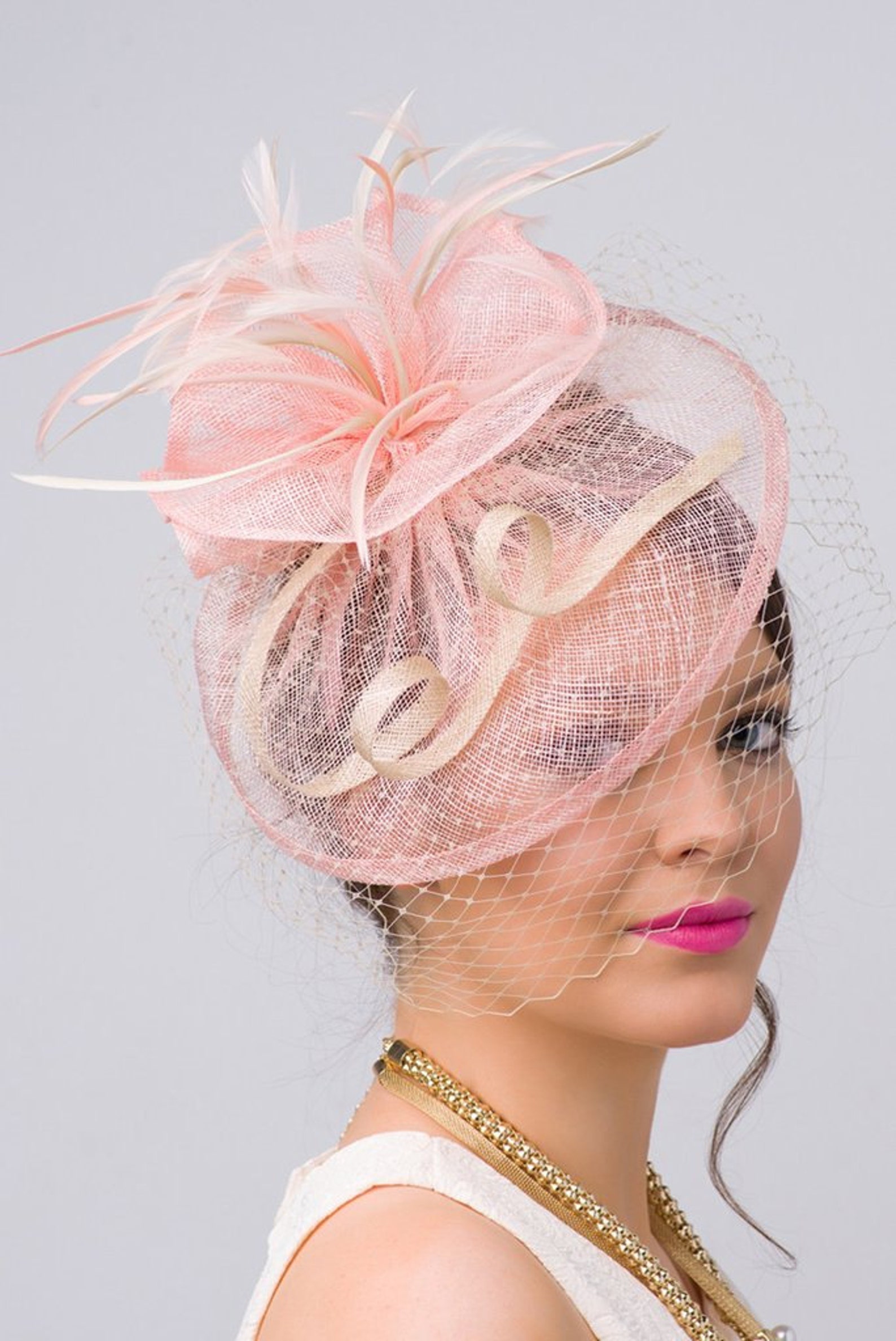 Pink Fascinator - "noor" Light Pink & Ivory Fascinator Hat Headband W ...
