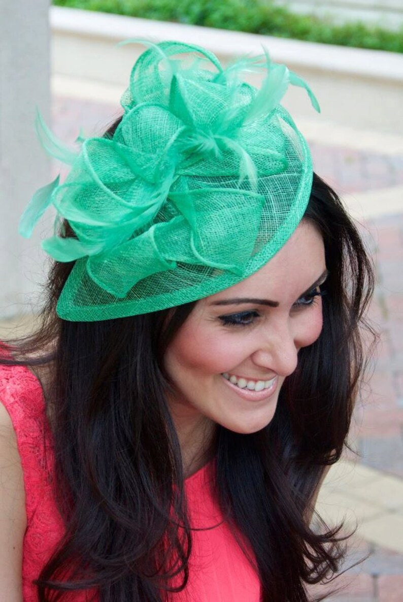 Kelly Green Fascinator - "penny" Mesh Hat Fascinator With Mesh Ribbons ...