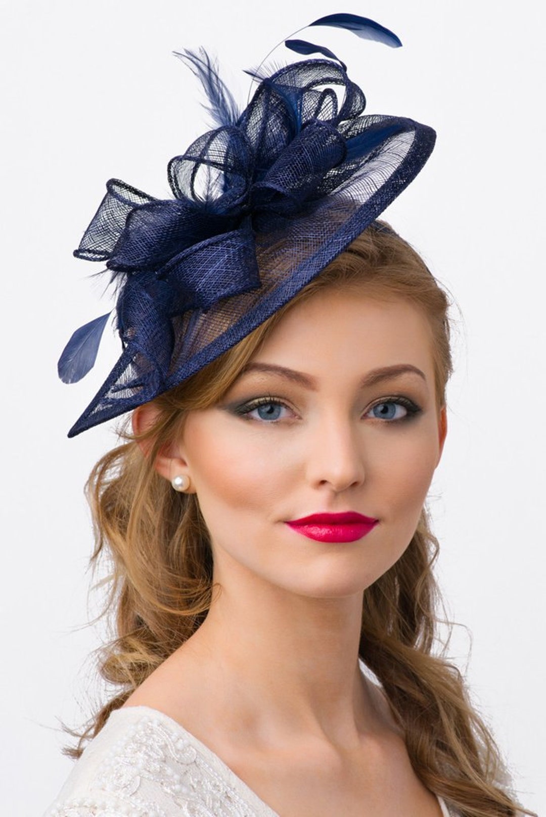 Navy Blue Fascinator - "penny" Mesh Hat Fascinator With Mesh Ribbons ...