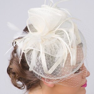 Ivory Fascinator - "noor" Ivory Cream Fascinator Hat Headband W/ribbon ...
